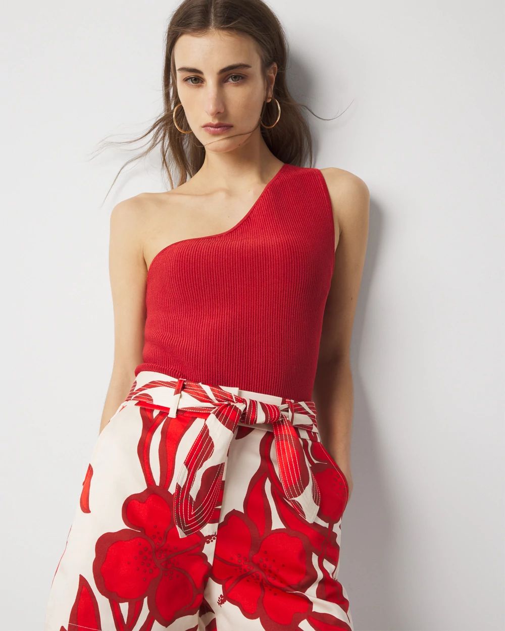 WHBM FORME™ Sculpt Stretch One Shoulder Sweater | White House Black Market